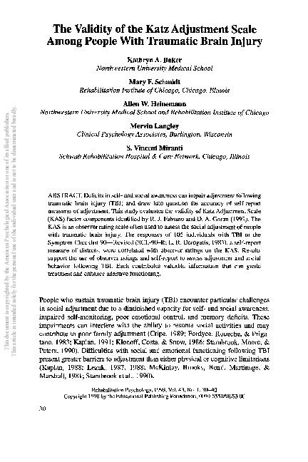 (PDF) The validity of the Katz Adjustment Scale among people with ...