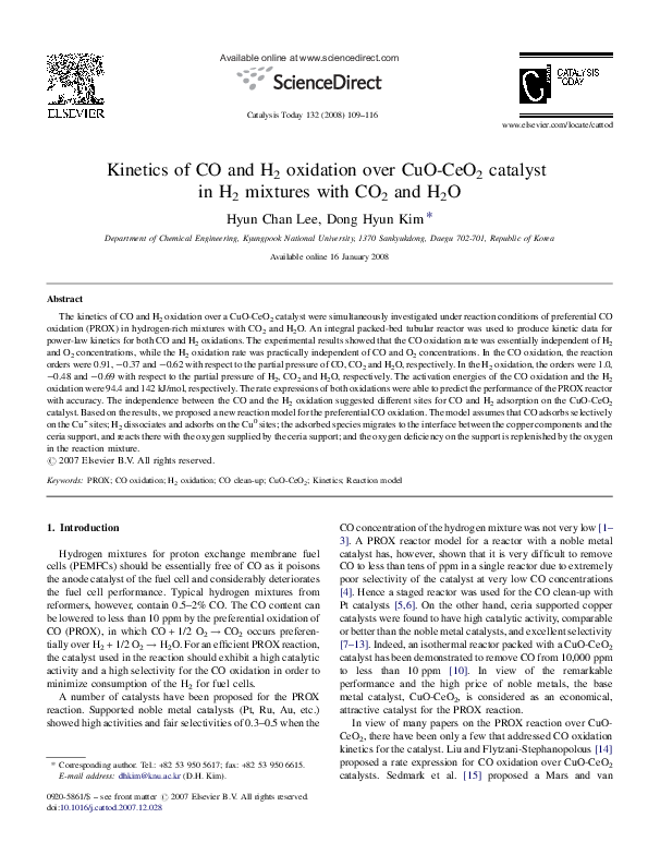 (PDF) Kinetics of CO and H2 oxidation over CuO-CeO2 catalyst in H2 ...