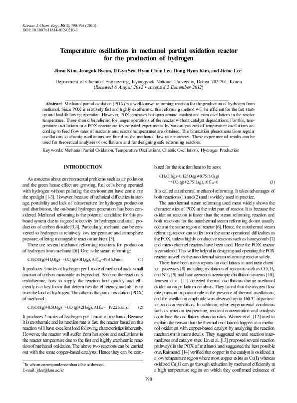 (PDF) Temperature oscillations in methanol partial oxidation reactor ...