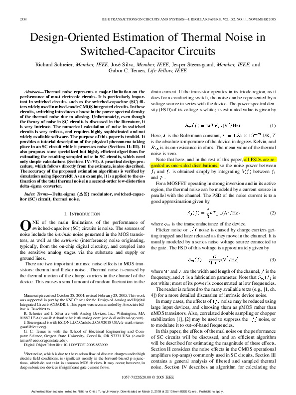 (PDF) Design-oriented estimation of thermal noise in switched-capacitor circuits