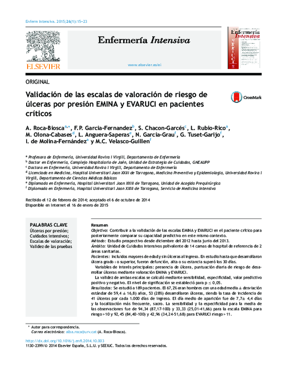 (PDF) Validación de las escalas de valoración de riesgo de úlceras por ...