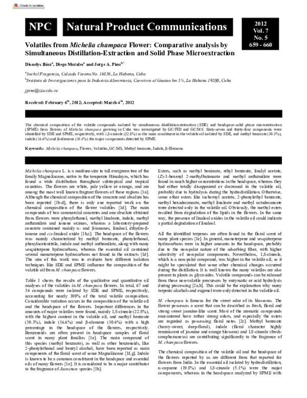 (PDF) Volatiles from Michelia champaca Flower: Comparative analysis by ...