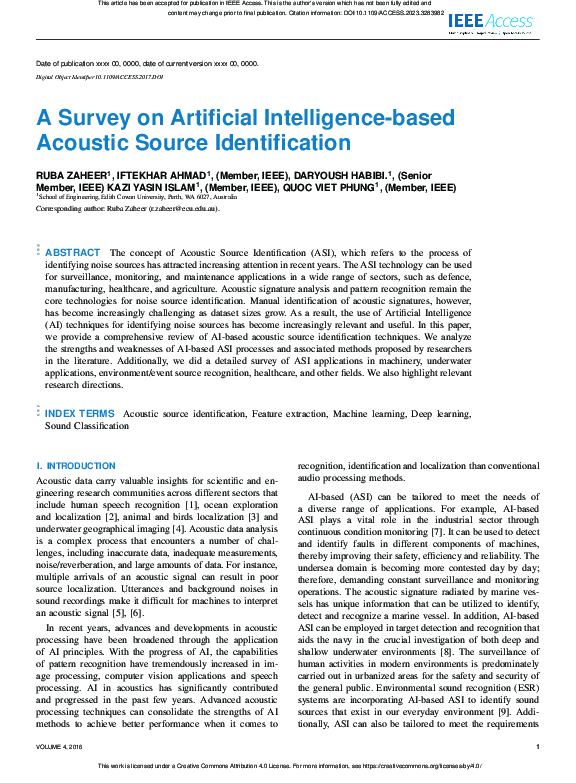 Pdf A Survey On Artificial Intelligence Based Acoustic Source Identification