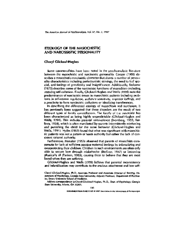 (PDF) Etiology of the Masochistic and Narcissistic Personality