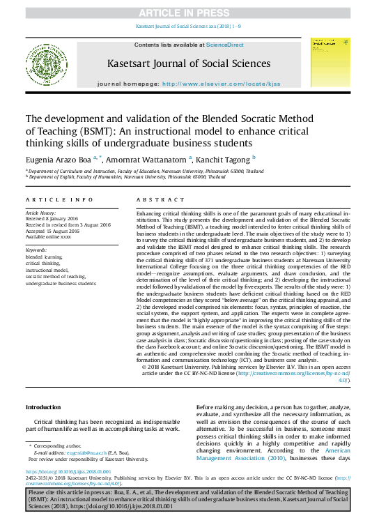 (PDF) The development and validation of the Blended Socratic Method of Teaching (BSMT): An ...