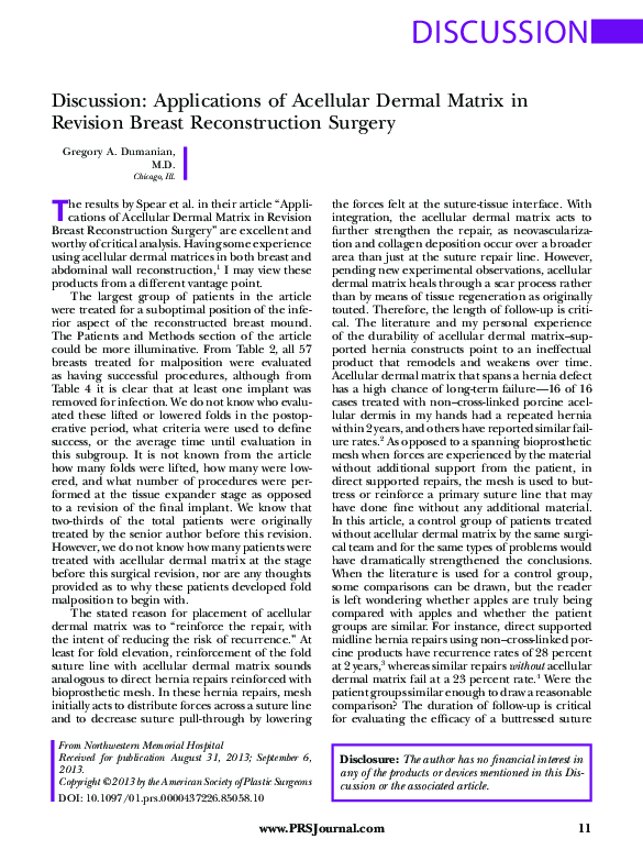 (PDF) Discussion: Applications of acellular dermal matrix in revision ...