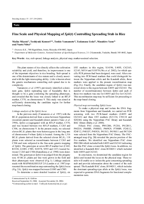 (PDF) Fine Scale and Physical Mapping of Spk(t) Controlling Spreading ...