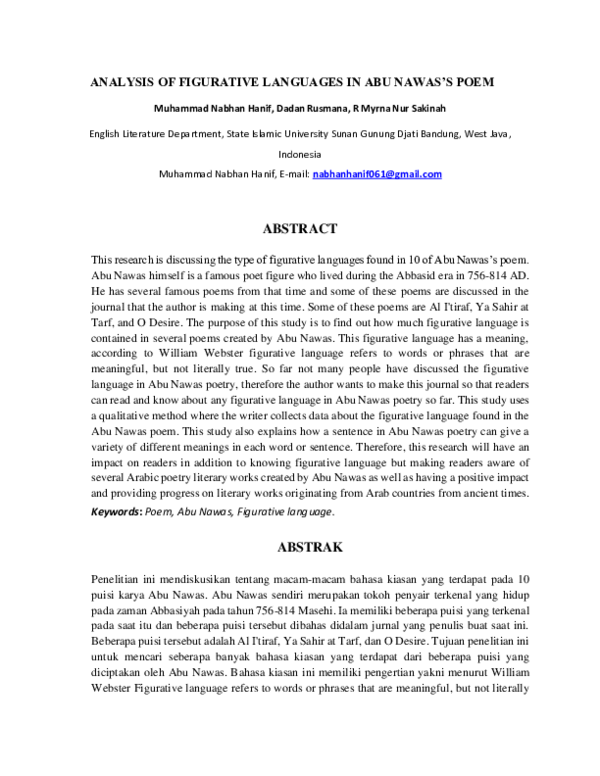 (PDF) ANALYSIS OF FIGURATIVE LANGUAGES IN ABU NAWAS'S POEM