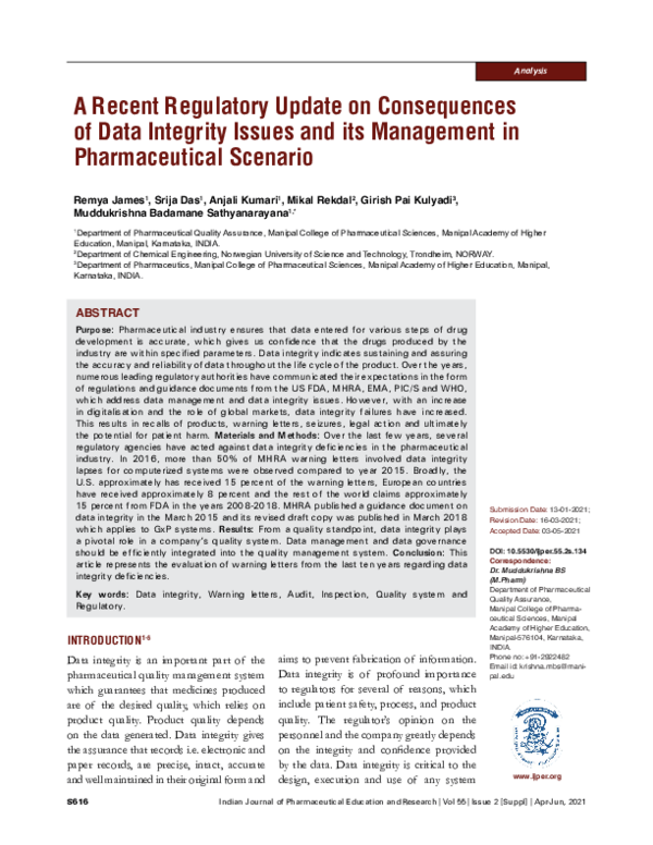 (PDF) A Recent Regulatory Update on Consequences of Data Integrity ...