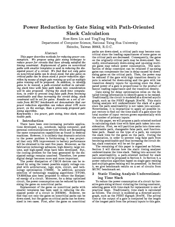 Pdf Power Reduction By Gate Sizing With Path Oriented Slack Calculation