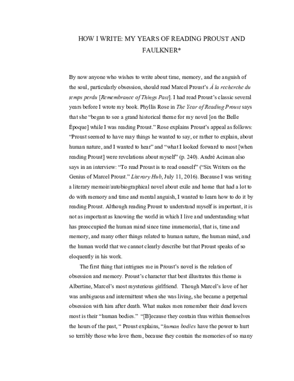 (DOC) HOW I WRITE: MY YEARS OF READING PROUST AND FAULKNER