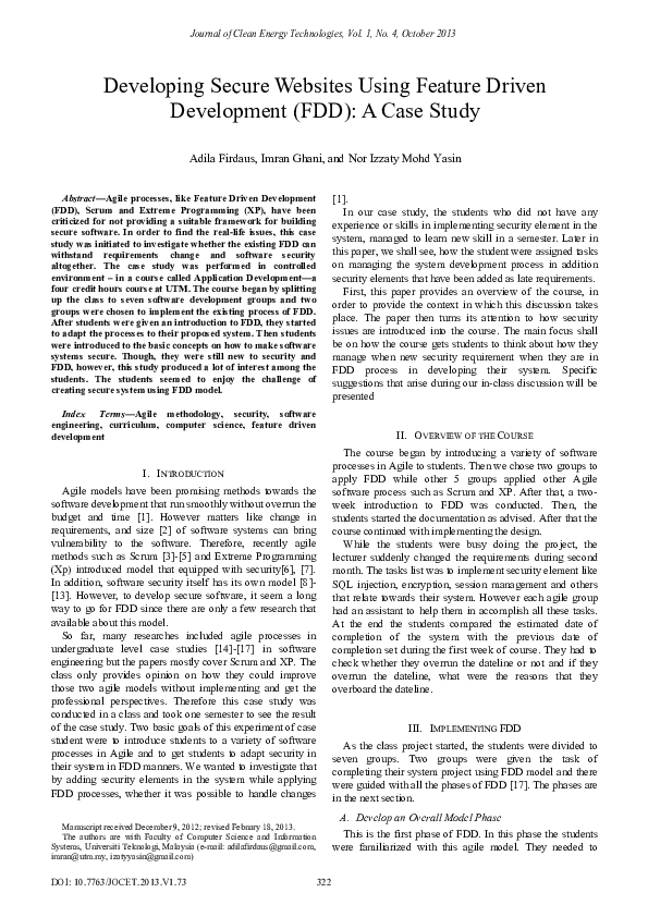 Pdf Developing Secure Websites Using Feature Driven Development Fdd