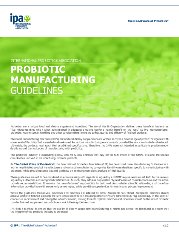 (PDF) IPA Probiotic Manufacturing Guidelines 2019