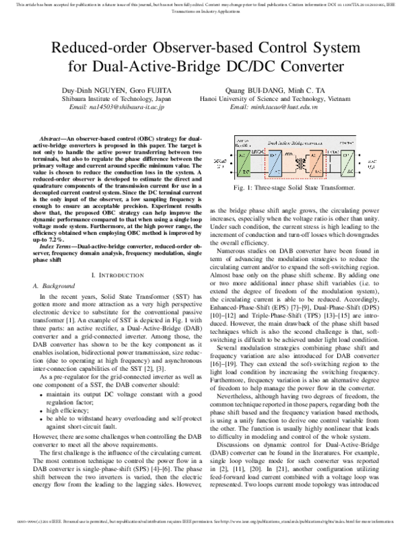 (PDF) Reduced-Order Observer-Based Control System for Dual-Active ...