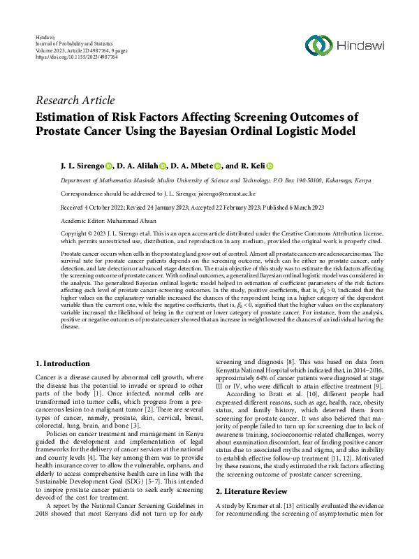 (PDF) Estimation of Risk Factors Affecting Screening Outcomes of ...