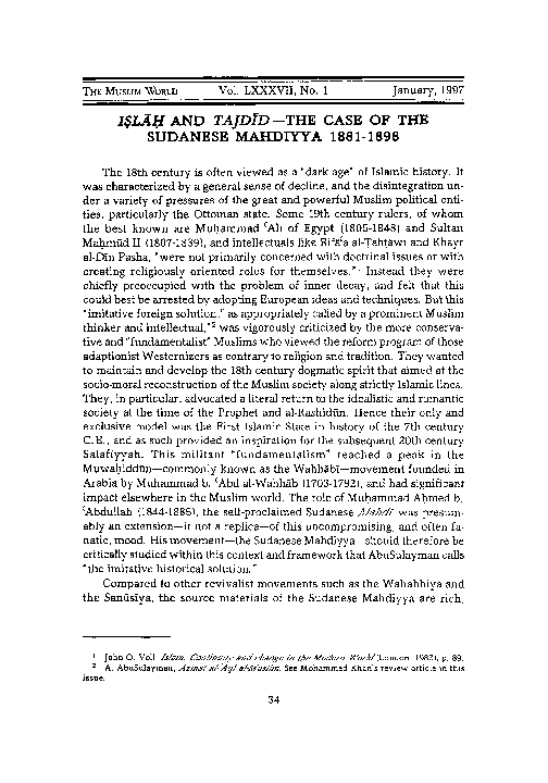 (PDF) Isāḣ and Tajdd - the Case of the Sudanese Mahdiyya 1881-1898