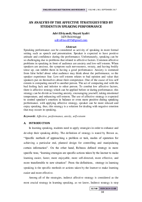 (PDF) An Analysis of the Affective Strategies Used by Students in ...