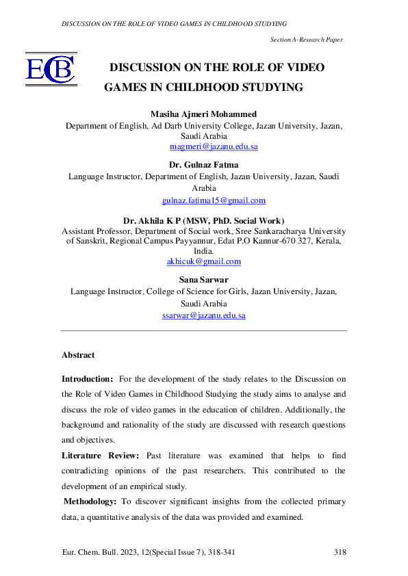 (PDF) DISCUSSION ON THE ROLE OF VIDEO GAMES IN CHILDHOOD STUDYING