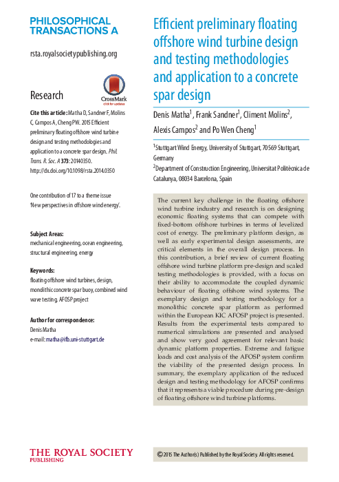 Pdf Efficient Preliminary Floating Offshore Wind Turbine Design And