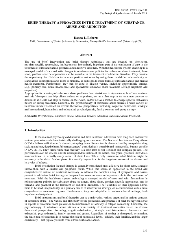 (PDF) Brief Therapy Approaches in the Treatment of Substance Abuse and ...