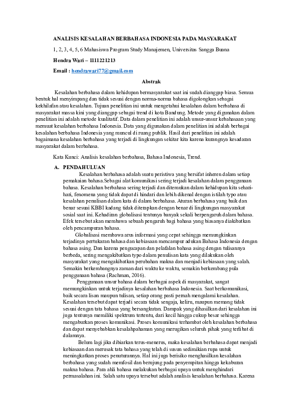 (DOC) ANALISIS KESALAHAN BERBAHASA INDONESIA PADA MASYARAKAT