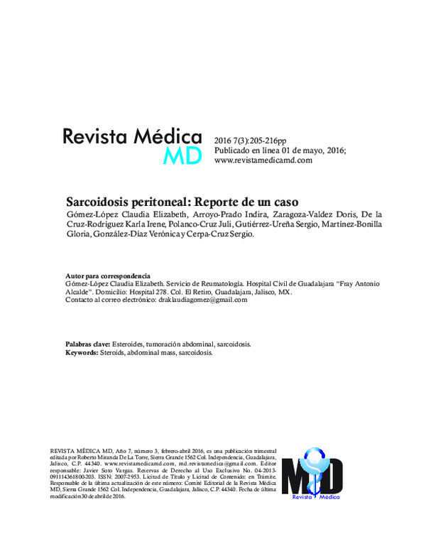(PDF) Sarcoidosis peritoneal: Reporte de un caso | Julissa Cruz ...