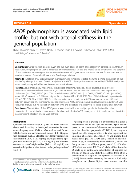 (PDF) APOE polymorphism is associated with lipid profile, but not with ...