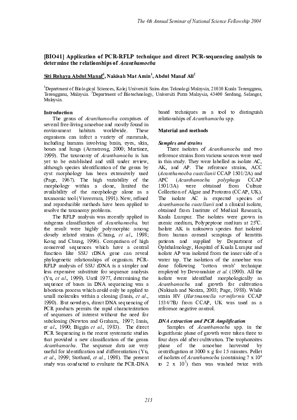Pdf Bio41 Application Of Pcr Rflp Technique And Direct Pcr Sequencing Analysis To Determine