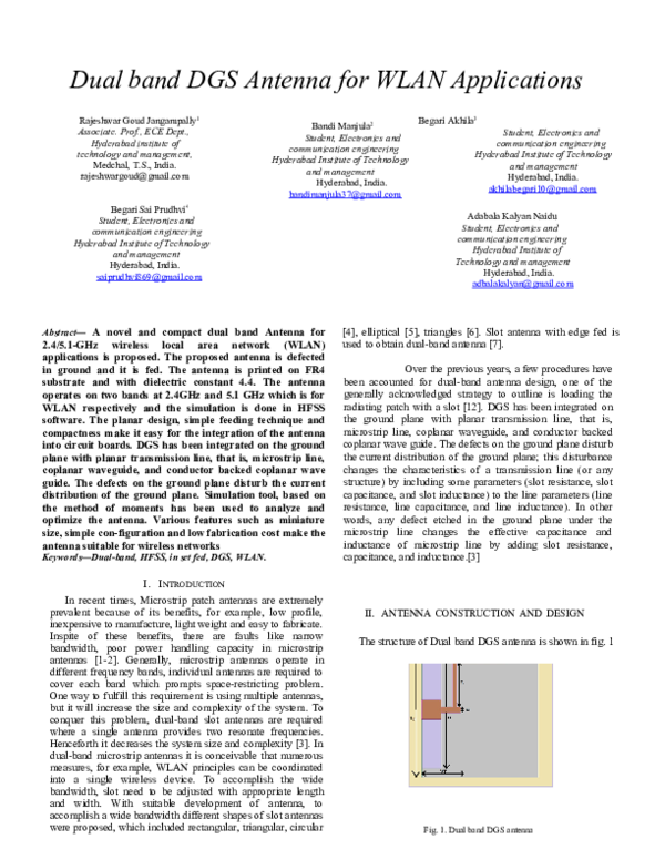 (DOC) Dual band DGS Antenna for WLAN Applications