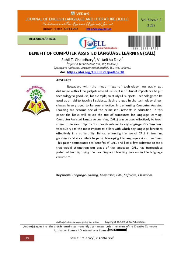 (PDF) Benefit of Computer Assisted Language Learning(Call)