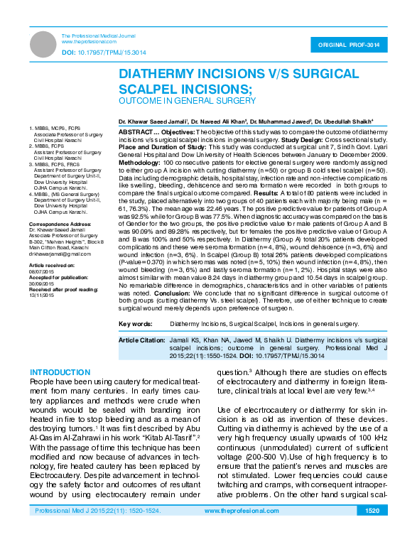 (PDF) Diathermy Incisions V/S Surgical Scalpel Incisions | Muhammad ...