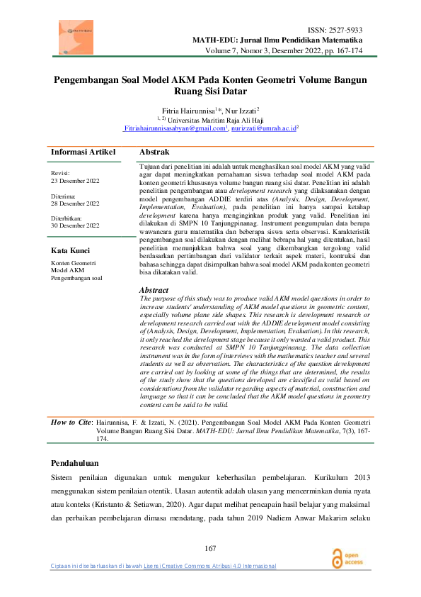 (PDF) Pengembangan Soal Model AKM Pada Konten Geometri Volume Bangun ...