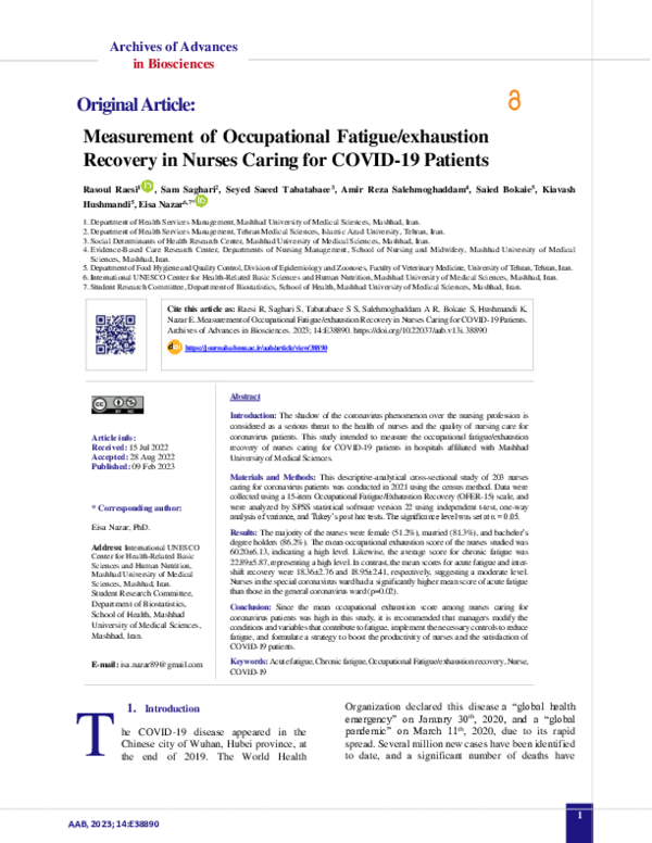 (PDF) Original Article: Measurement of Occupational Fatigue/exhaustion ...