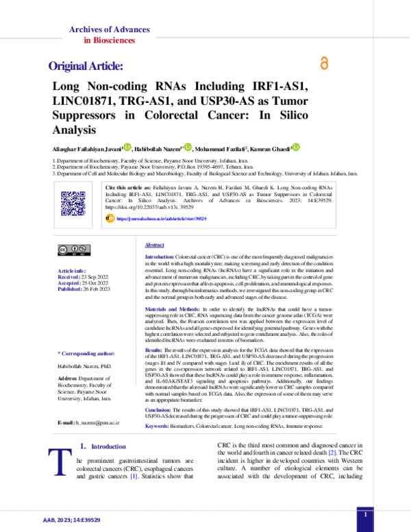 (PDF) Original Article: Long Non-coding RNAs Including IRF1-AS1 ...