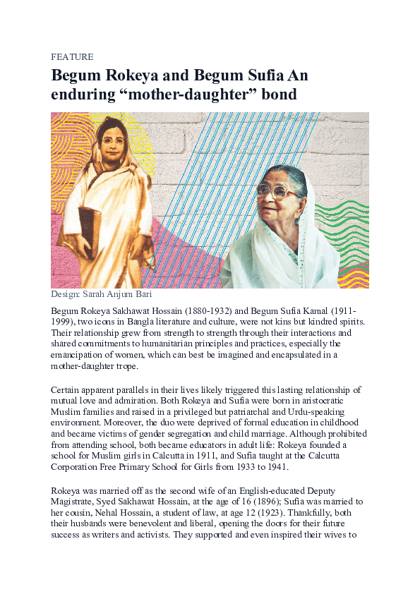 (DOC) Begum Rokeya and Begum Sufia: An enduring "mother-daughter" bond