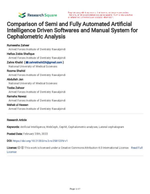 (PDF) Comparison of Semi and Fully Automated Artificial Intelligence Driven Softwares and Manual ...