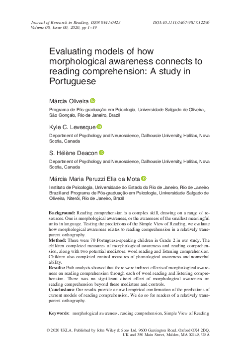 (PDF) Evaluating models of how morphological awareness connects to reading comprehension: A ...