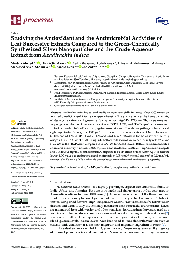 (PDF) Studying the Antioxidant and the Antimicrobial Activities of Leaf Successive Extracts ...