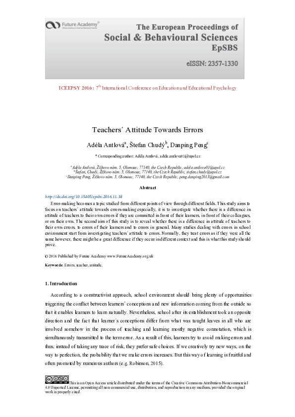 (PDF) Teachers´ Attitude Towards Errors