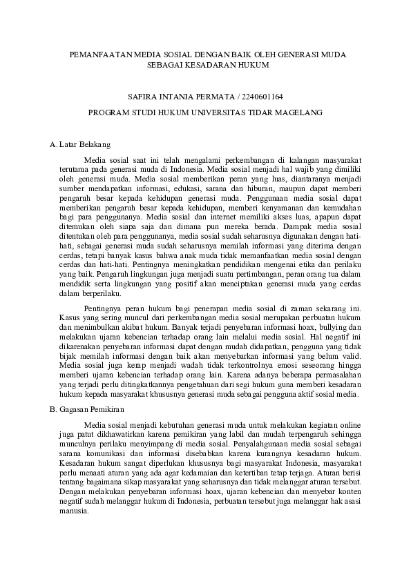 (DOC) PEMANFAATAN MEDIA SOSIAL DENGAN BAIK OLEH GENERASI MUDA SEBAGAI ...