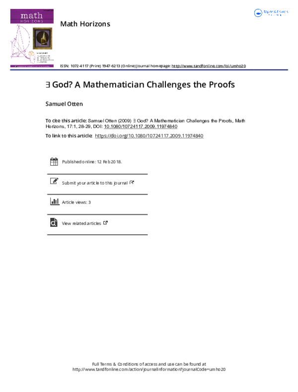 (PDF) ∃ God? A Mathematician Challenges the Proofs