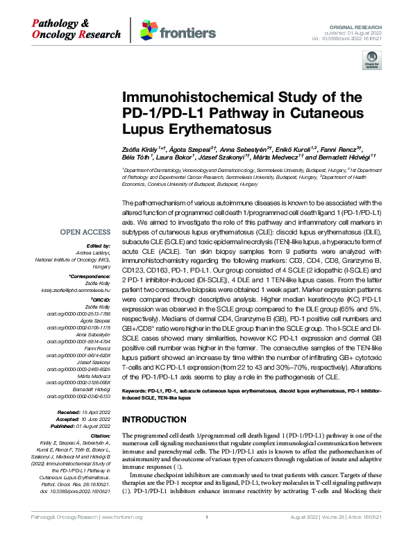 (PDF) Immunohistochemical Study of the PD-1/PD-L1 Pathway in Cutaneous Lupus Erythematosus