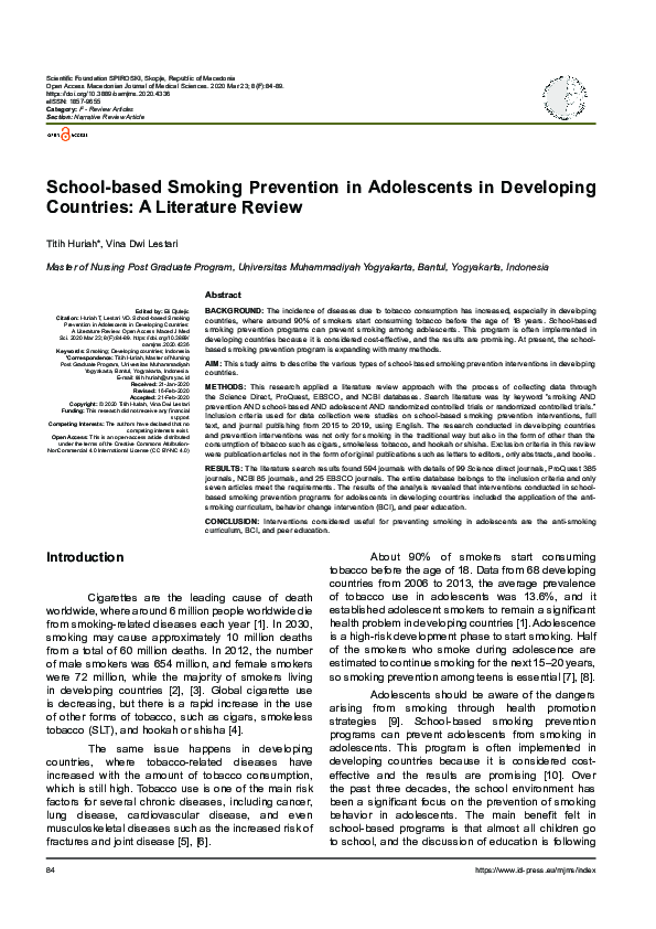 (PDF) School-based Smoking Prevention in Adolescents in Developing ...