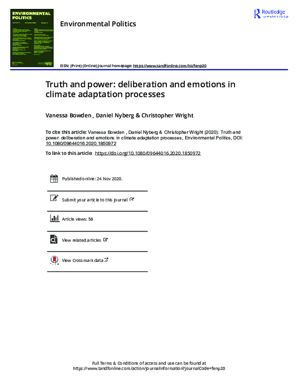 (PDF) Truth and power: deliberation and emotions in climate adaptation ...
