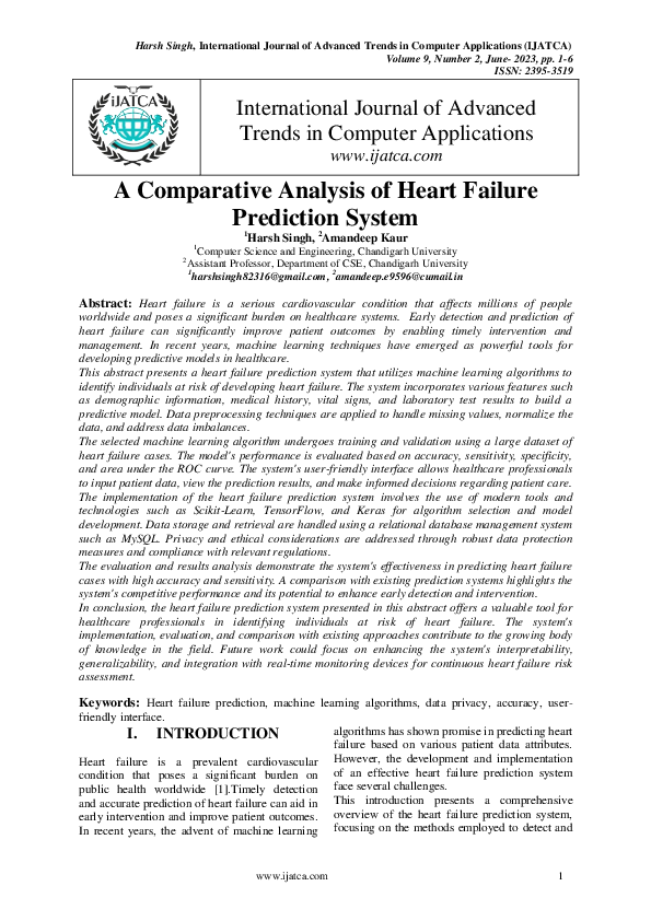 (PDF) A Comparative Analysis of Heart Failure Prediction System