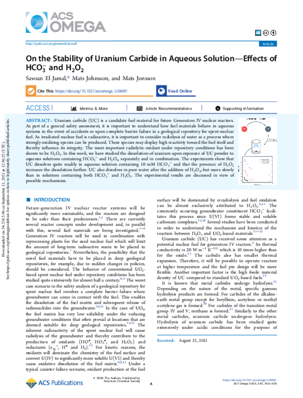 (PDF) On the Stability of Uranium Carbide in Aqueous SolutionEffects of ...