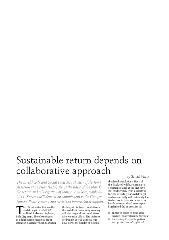 (PDF) Sustainable return depends on collaborative approach