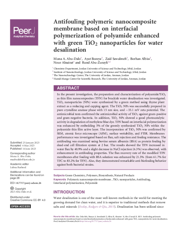 (PDF) Antifouling polymeric nanocomposite membrane based on interfacial polymerization of ...
