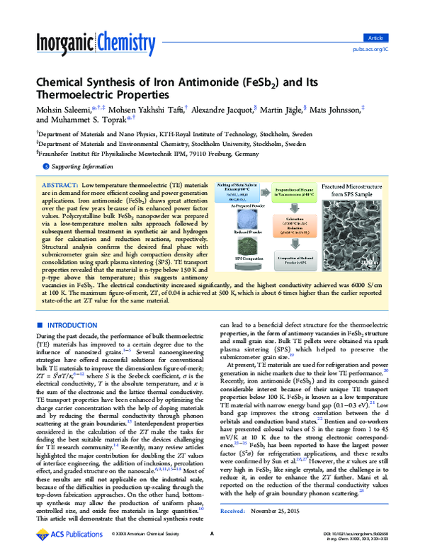 (PDF) Chemical Synthesis of Iron Antimonide (FeSb2) and Its ...