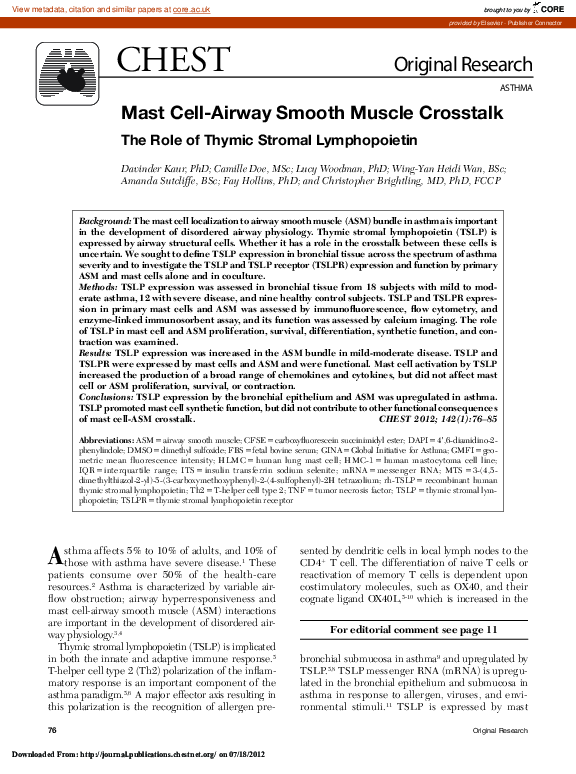 (PDF) Mast Cell-Airway Smooth Muscle Crosstalk | davinder kaur ...